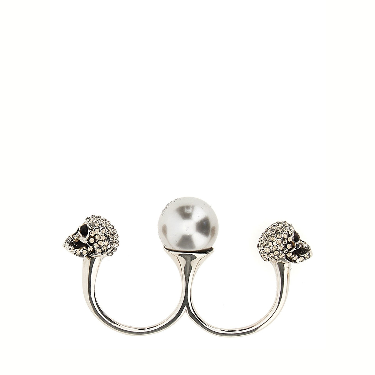 Alexander McQueen Pearl Skull Double Ring, Silver – CULTSTATUS